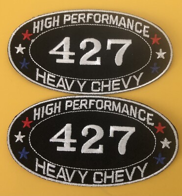 2 HEAVY CHEVY 427 SEW/IRON ON PATCH EMBLEM BADGE EMBROIDERED V8 ...