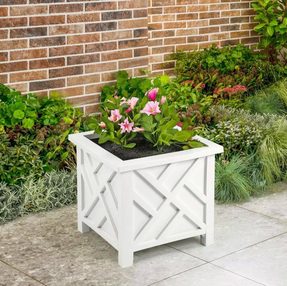 Lattice Design Square Planter Box 37cm Plastic Decorative Flower Plant ...