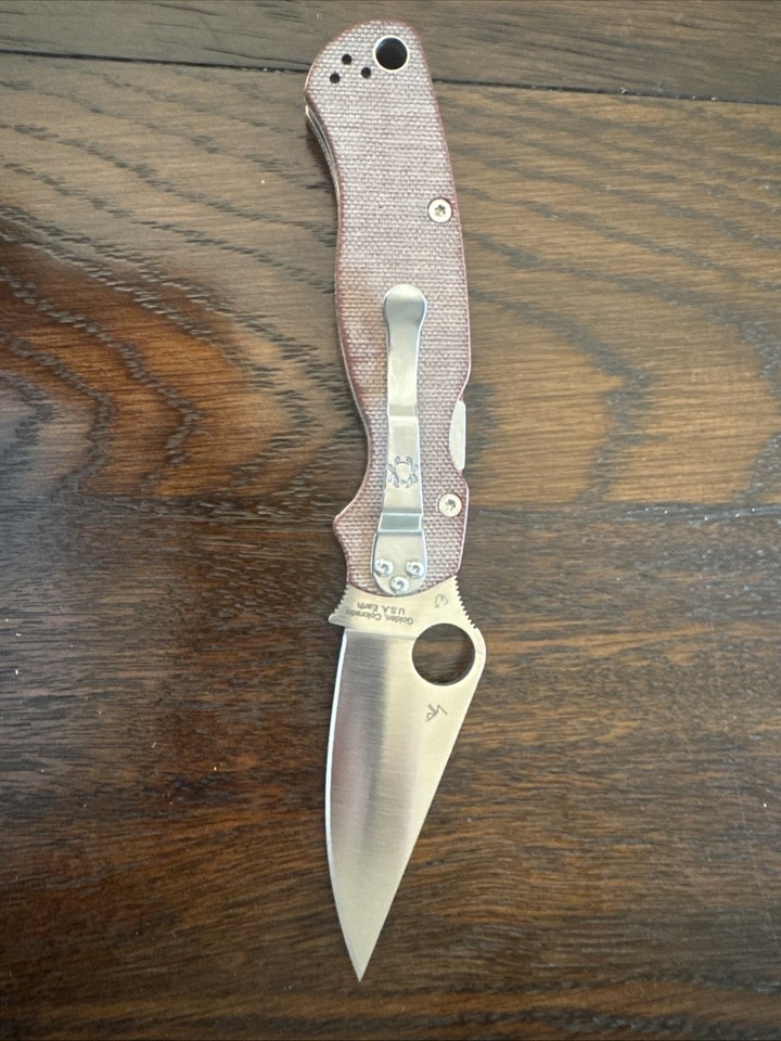Spyderco ParaMilitary 2 CPM CRU-WEAR Micarta 3.47" Plain Folding Pocket ...