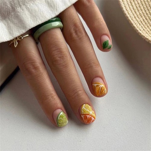 Fresh Colorful Lemon False Nail Short Square Press on Nails for Nail ...