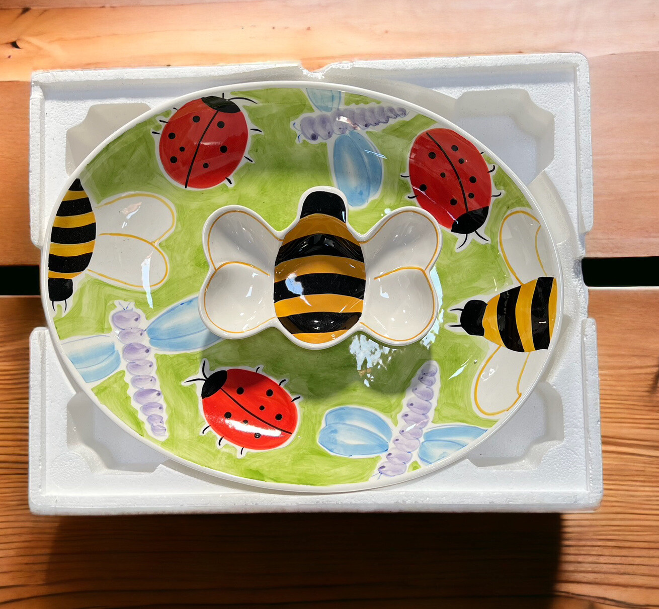 Clay Art Garden Buzz Huge Platter Tray with Bee Dip Dish Insect Theme ...