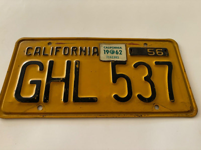 1956 (CALIFORNIA) ( GHL 537 ) LICENSE PLATE- VINTAGE | eBay