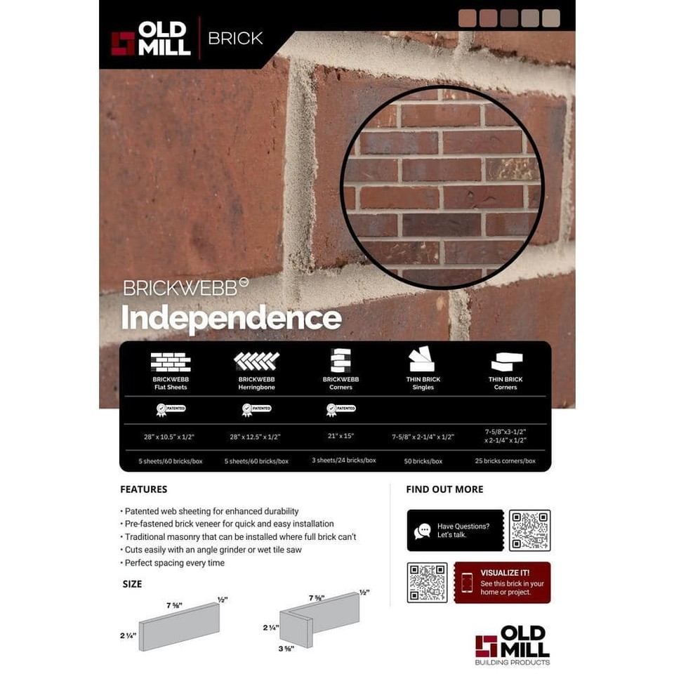 Independence Thin Brick Singles - Corners Box of 25 - 7.625inx2.25in 5. ...