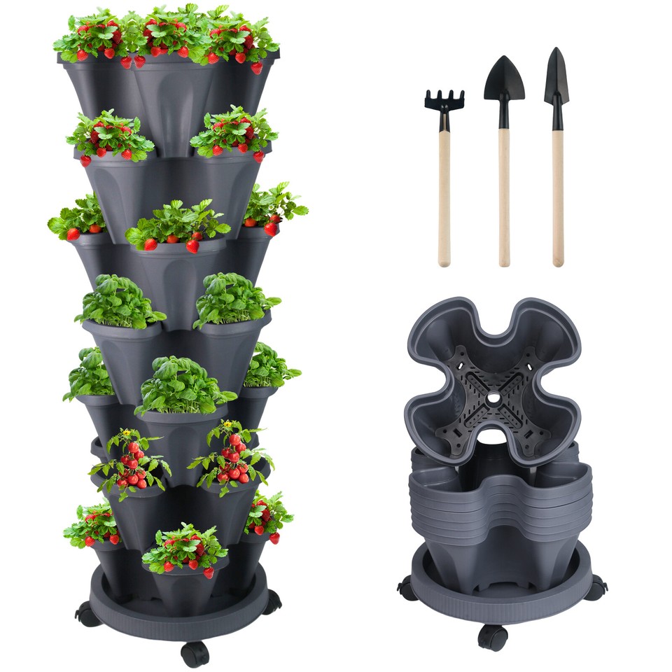 7 Tier Vertical Garden Tower Stackable Planter Herb Flower Veg Pots ...