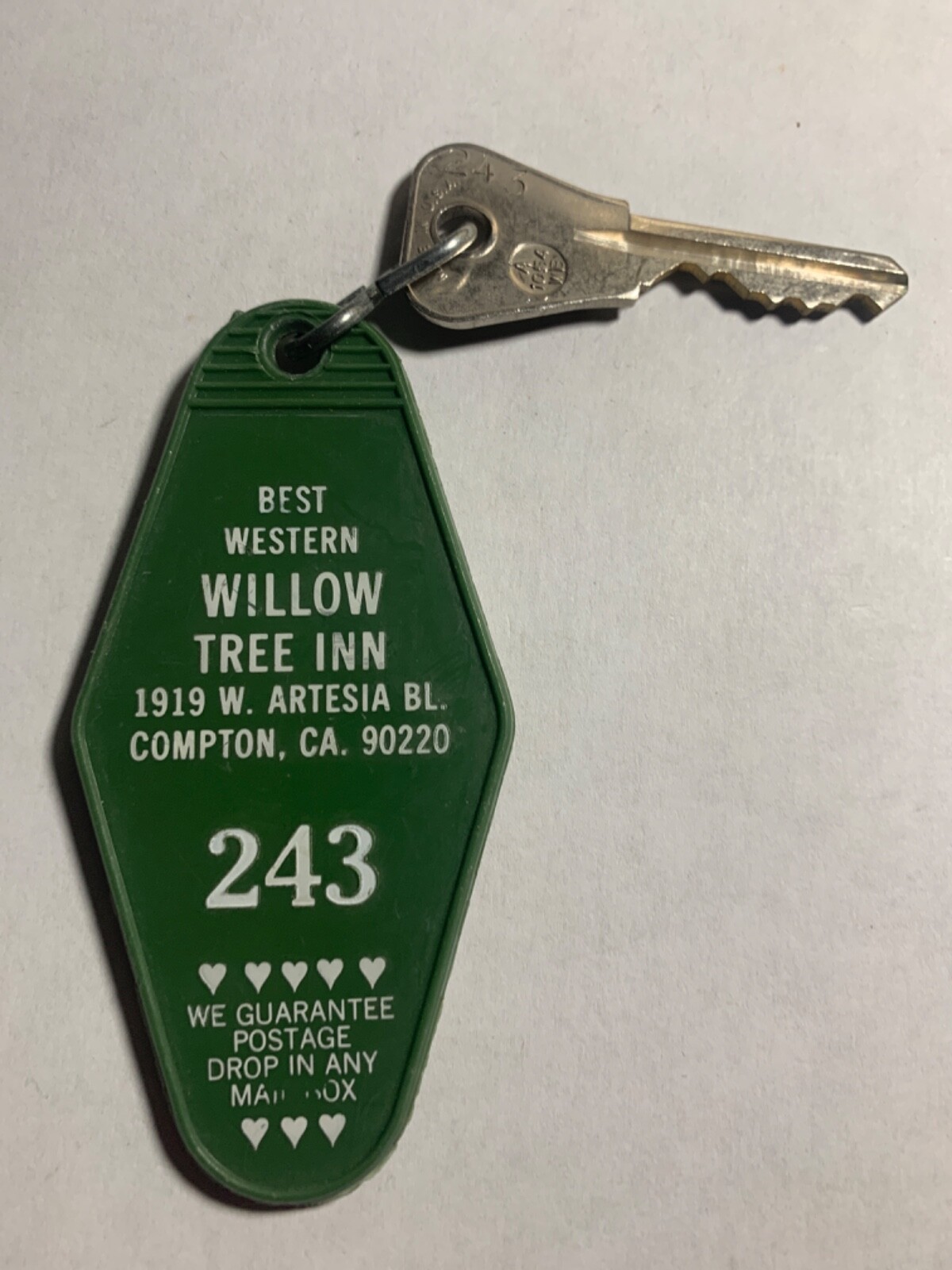 Best Western Willow Tree Inn Motel Hotel Room Key Fob & Key Compton CA ...