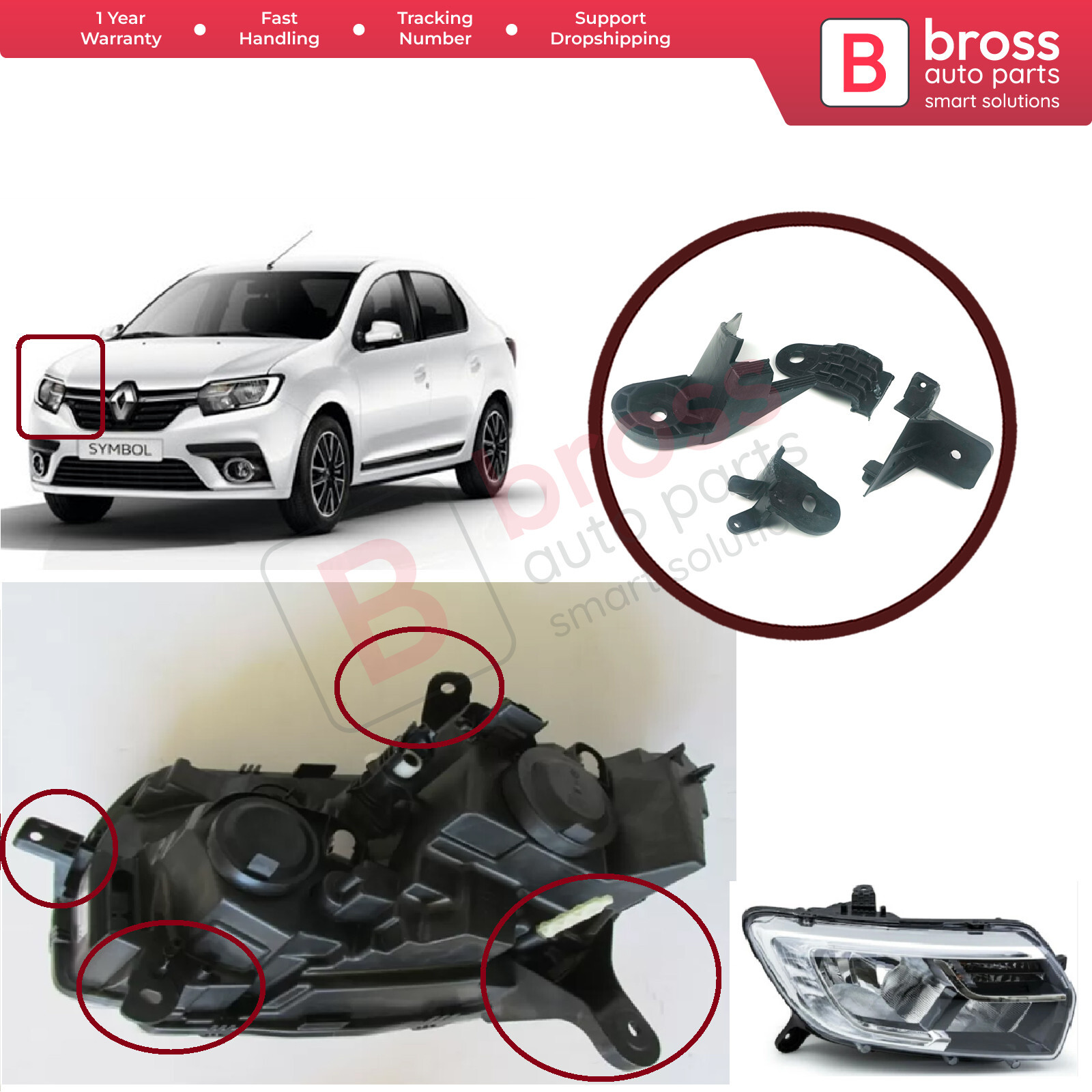 Headlight Headlamp Housing Repair Set 260100437R Right for Renault ...