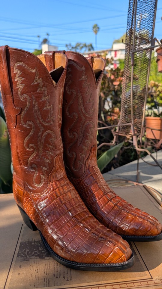 VTG Lucchese Handmade Classics Caiman Alligator Hornback Boots 8 ...