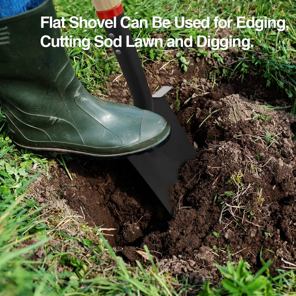 45" Spade Shovel Digging Heavy Duty Wooden D-Handle Square Flat ...