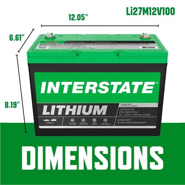 Interstate Batteries Lithium 12V 100Ah Group 27M Marine/RV Deep Cycle ...
