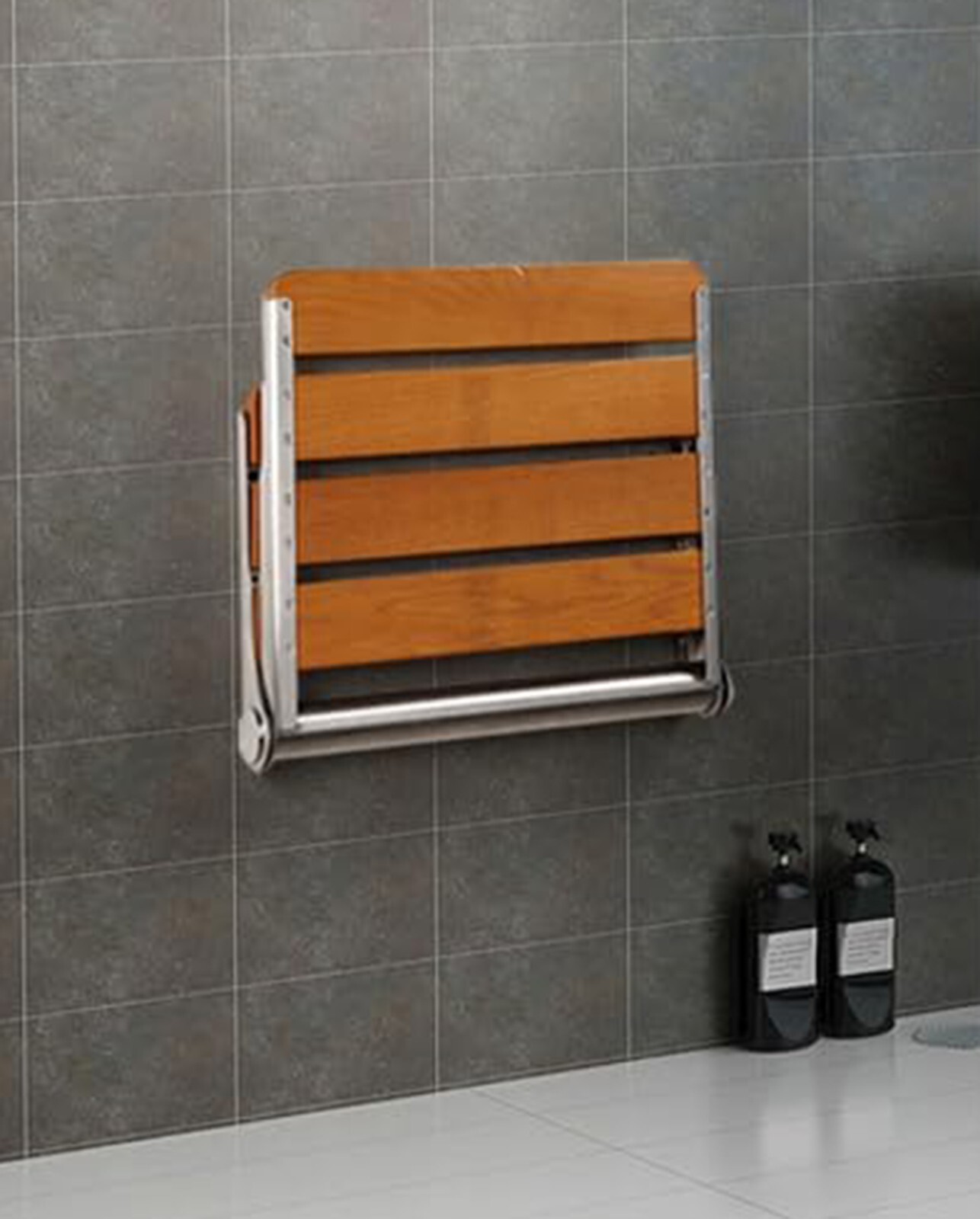NazYus 19’’ Folding Teak Wood Shower Seat, Wall Mounted, Fold Down ...