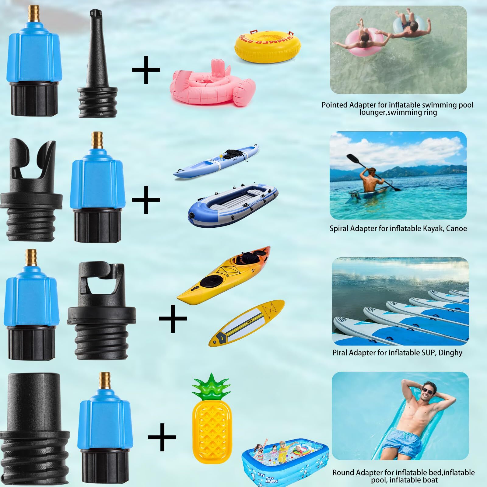 Inflatable SUP Pump Adaptor, Paddle Board SUP Valve Adapter with 9 ...