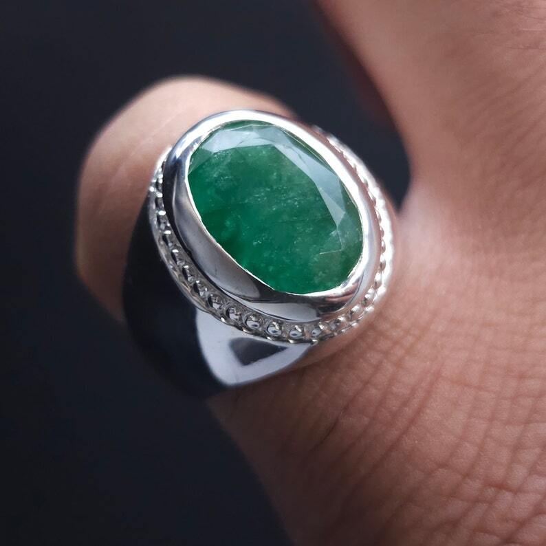 Very Big Emerald Ring Natural Emerald Ring for men Zamurd ring Silver ...