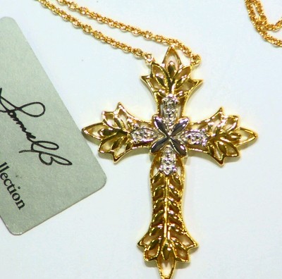 NEW BJC SAMUEL B BEHNAM DESIGNER STERLING SILVER DIAMOND CROSS NECKLACE ...