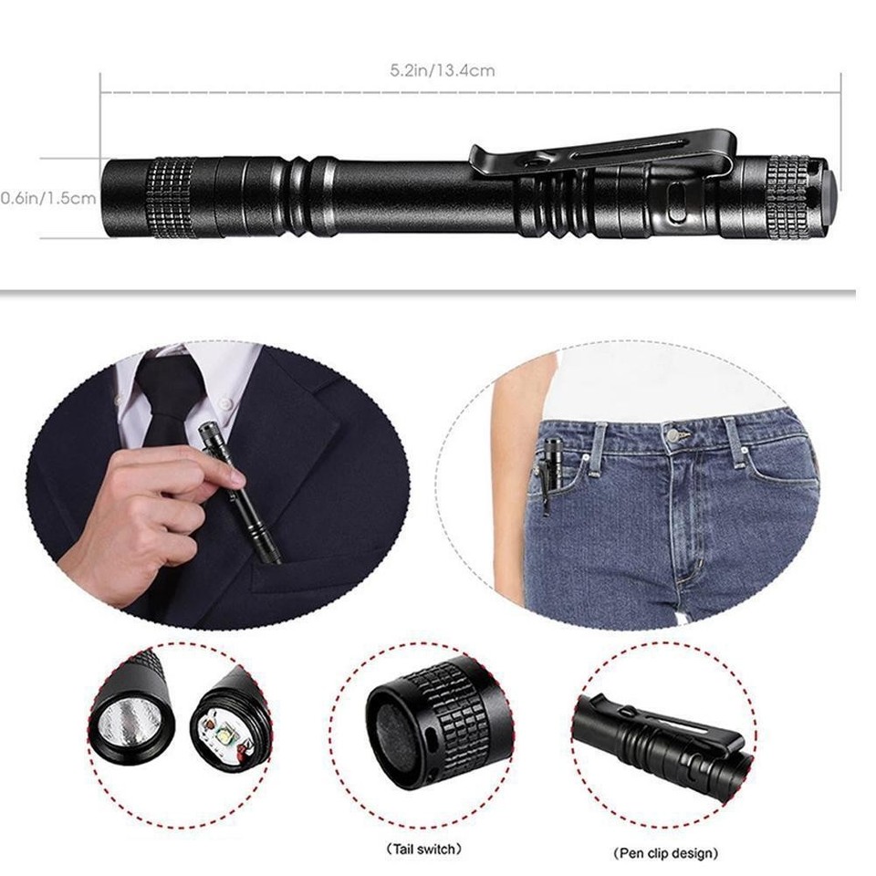 1X LED Flashlight Clip Mini Light Penlight Pocket Portable Torch N3O3 ...
