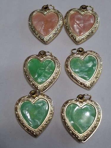 6 Vintage Goldtone 1" Asst Heart Lockets Charm Pendant Enameled Exoxal ...