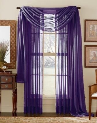 3 Piece Sheer Panel (2 Pieces 58" x 84") and Scarf Window (1 Pieces 37 ...