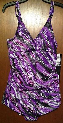 NEW Trimshaper Miraclesuit One Piece Swimsuit Sz 16. $96 Purple White ...