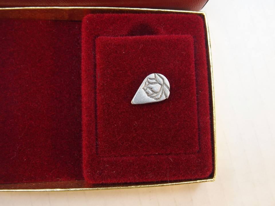 CFJ Memorial Tear Pin Kathy Bernu Signed Rose Teardrop Lapel Pin Pewter ...