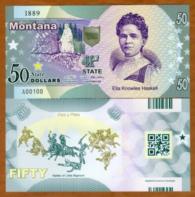 USA States, Montana, $50, Polymer, ND (2019), UNC Ella Knowles Haskell ...