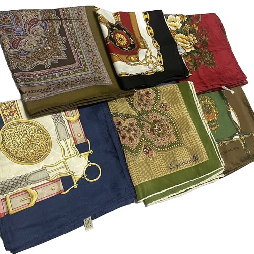 Set Of 6 Scarf Silk All Brands Scarves Square Multicolor Check Pattern ...