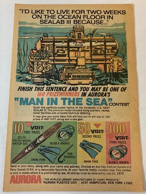 1970 Aurora model kit ad page ~ SEALAB III Man In The Sea Contest | eBay