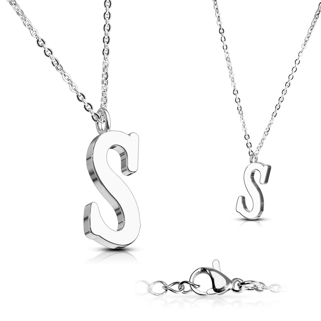 ALPHABET INITIAL LETTER LETTER SILVER STAINLESS STEEL ROLO CHAIN ...