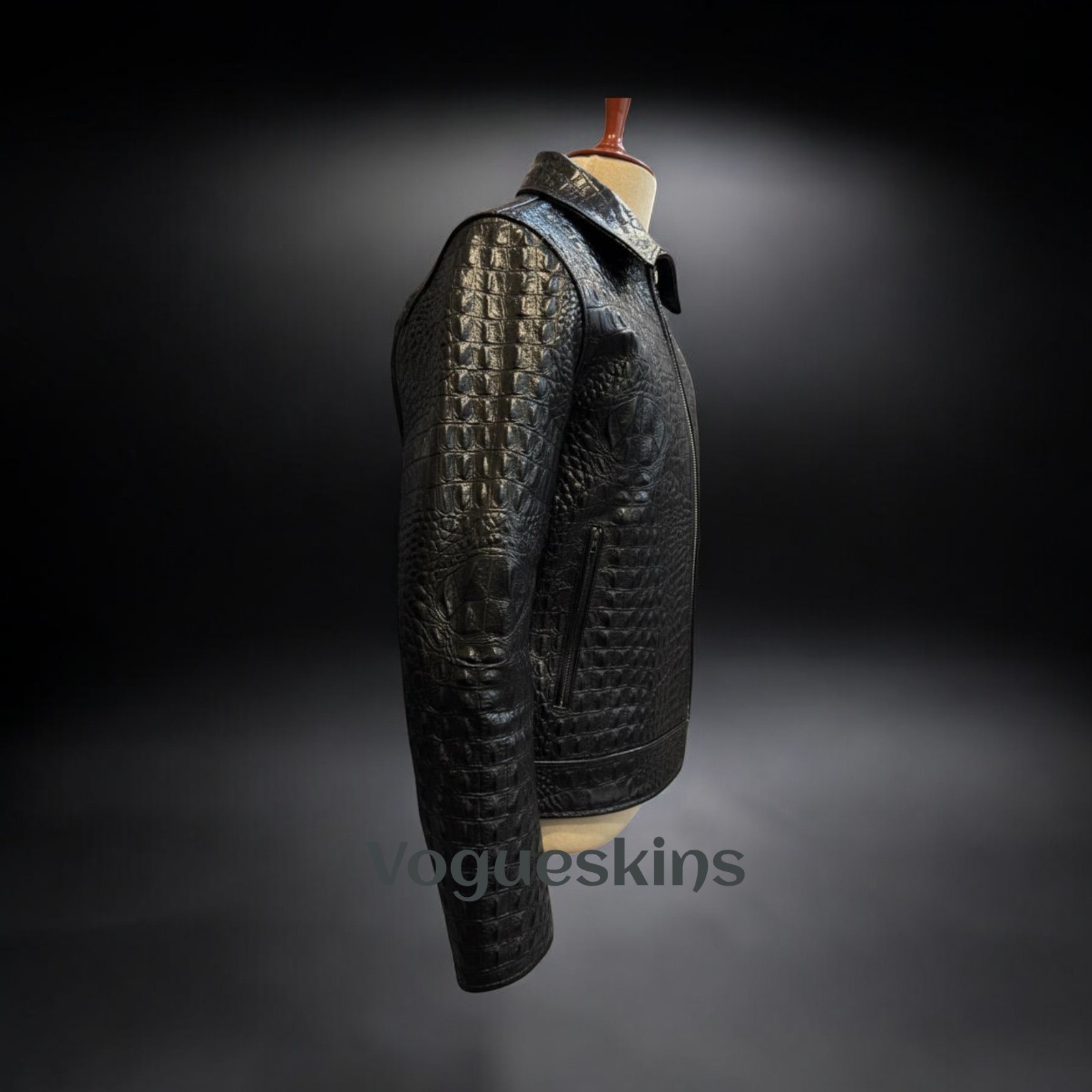 Men's Black Leather Jacket Crocodile Embossed Pattern Alligator Leather ...