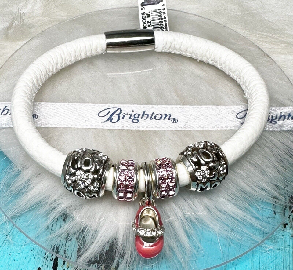 Brighton Woodstock MOM BABY GIRL Crystal White Charm Bracelet Charms ...