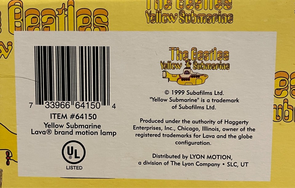 BEATLES 1999 Vandor Yellow Submarine Lava Lamp SEALED NOS FREE SHIPPING ...