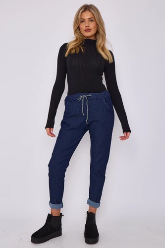 Ladies Italian Style Denim Stretch Magic Trousers Women Casual Trousers ...