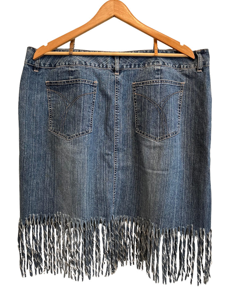 Duckhead Denim Skirt Plus 22 Blue Fringe Distressed Preppy Boho Fairy ...