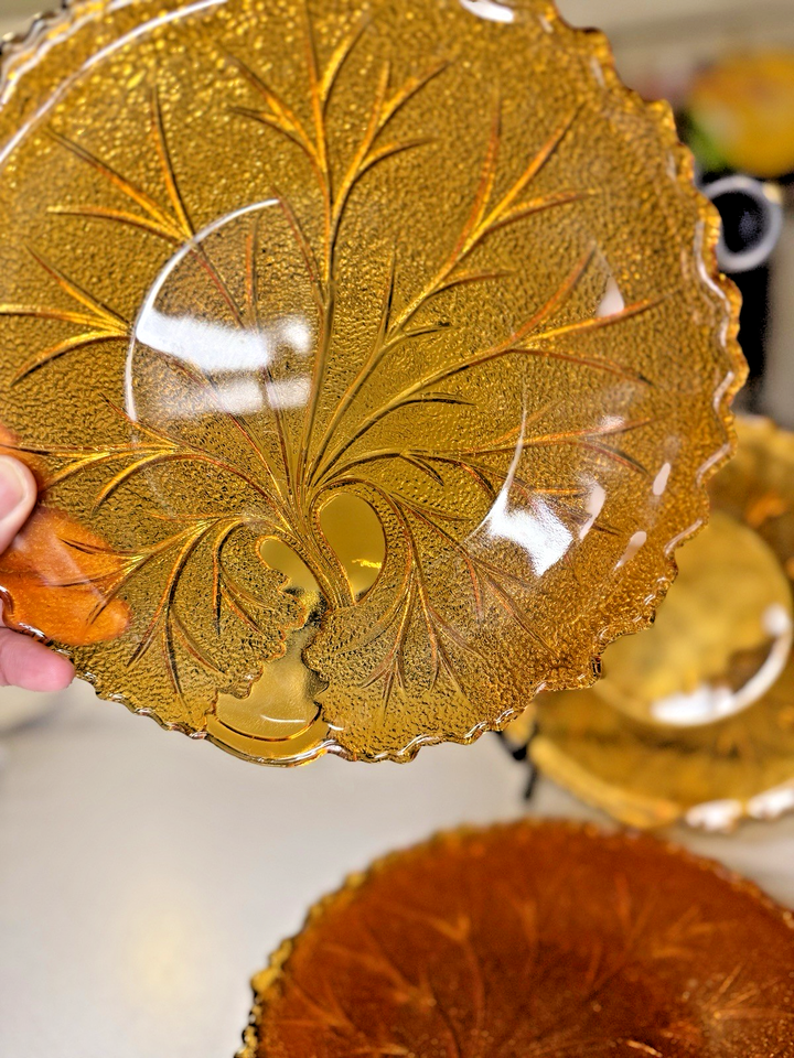 Indiana Glass Tree of Life Amber Plates Set of 4 8.25” Pebble Leaf ...
