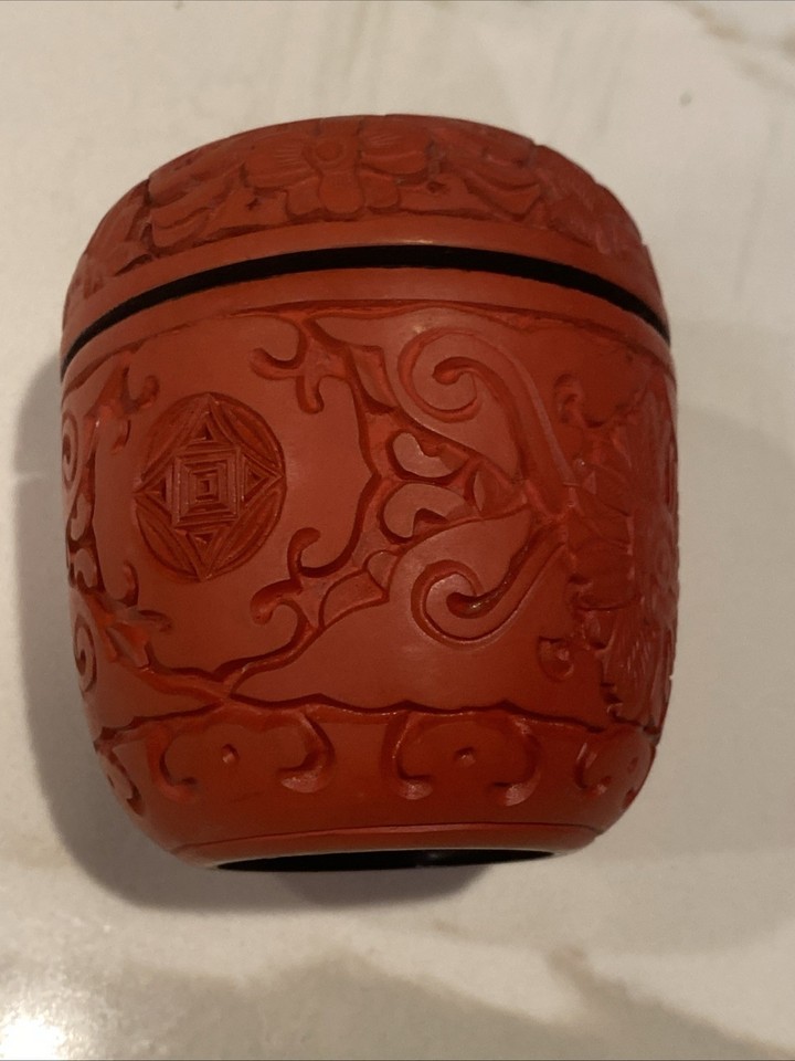 Chinese Cinnabar Carved Lacquer Box Pendant Beads Set Red Floral ...