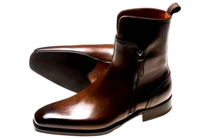 Genuine Handmade Leather Ankle Zipper Boots For Men's, Ankle Dress, Men ...