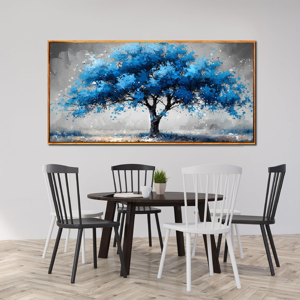 Tree Wall Decor Light Blue Wall Art for Living Room Gray Painting Large ...