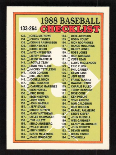 1988 Topps Tiffany Set-Break #253 Checklist: 133-264 CL | eBay
