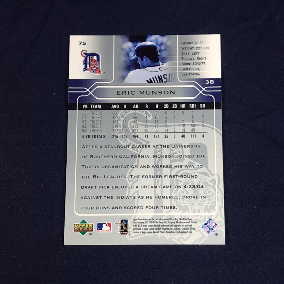 Eric Munson Signed 2005 Upper Deck Card #75 Detroit Tigers Autographed ...
