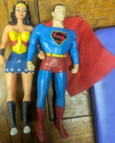 Vintage Rubber Superman And Rubber Wonder Woman Posable Toys From DC ...