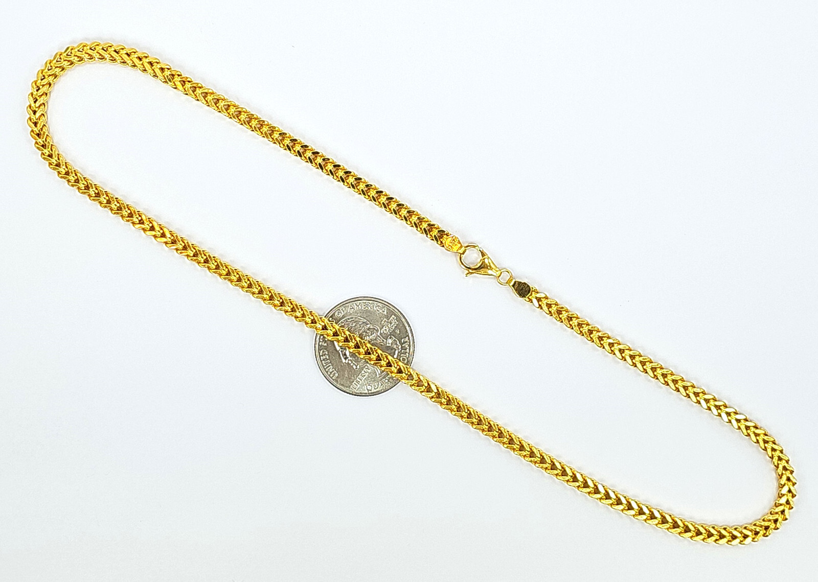 22K Yellow Gold Franco Chain Necklace 17.7 in Hollow 4mm Genuine ...
