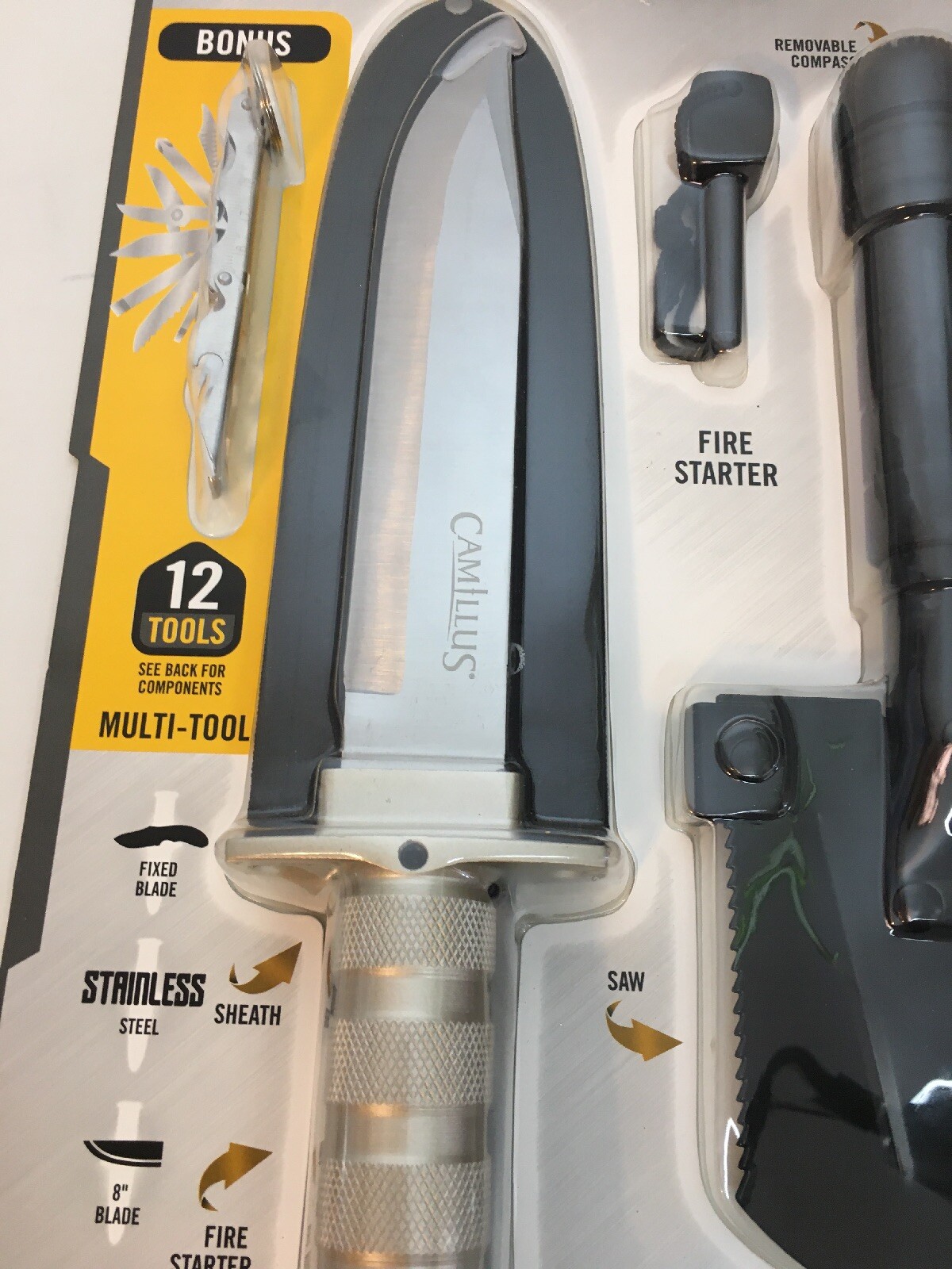 Camillus Survival Pak With 14 Inch Knife Shovel Saw Fire Starter Multi ...