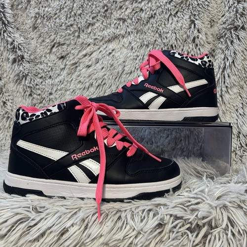 Reebok X Heelys High Top Shoe Youth 4 Womens 6 Black Pink Leopard NO ...