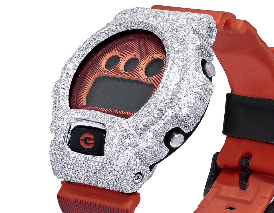 Casio G-Shock Orange 6900 Iced Out Diamond Watch 9 9/10CT | eBay