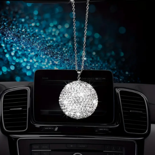 Rhinestone Disco Ball Car Rearview Mirror Hanging Ornament Necklace ...