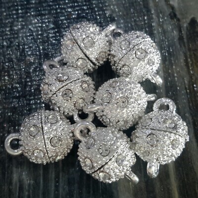 Oval Brass Rhinestone Magnetic Clasp Silver 14x8.5mm, 5 sets, Free post ...
