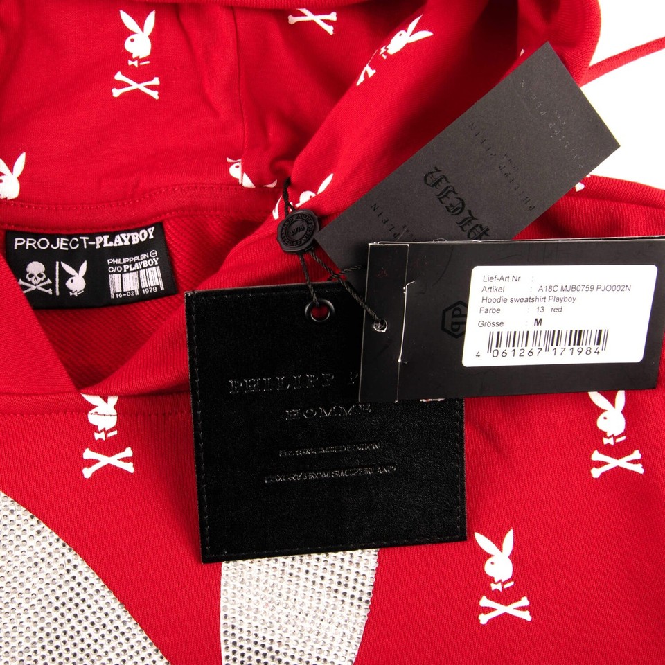 Philipp Plein X Playboy Bunny Hoodie Sweater With Crystals Logo Red ...
