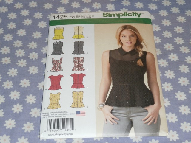 Simplicity 1425 Pattern Misses Peplum Tops W Neckline Variations 4 12 ...