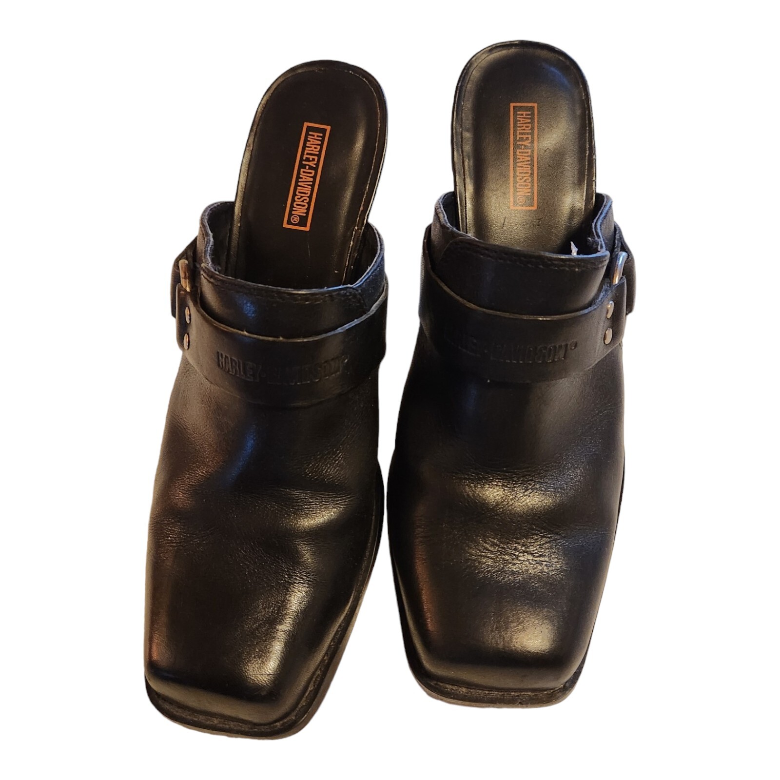 HARLEY DAVIDSON Clogs Mules Black Leather Slip On Mot… - Gem