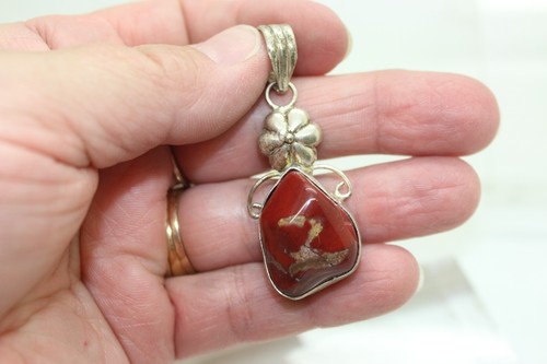 Sterling Silver .925 RED JASPER FLOWER PENDANT, Intricate Details ...
