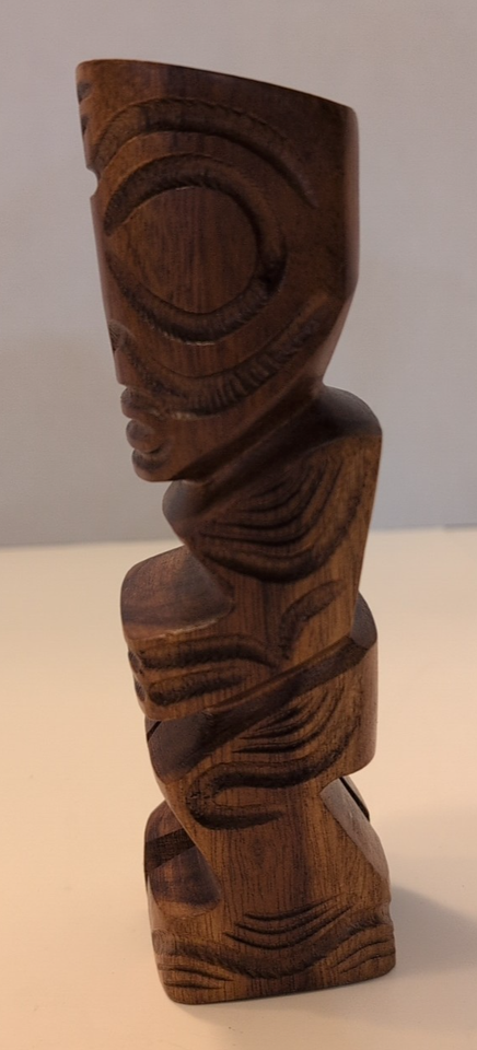 VTG Hand Carved Solid Wood Wooden Tiki Man Statue Small Tropical Hawaii ...
