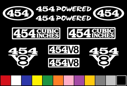 454 CI V8 POWERED 10 DECAL SET ENGINE BBC STICKERS EMBLEMS FENDER BADGE ...